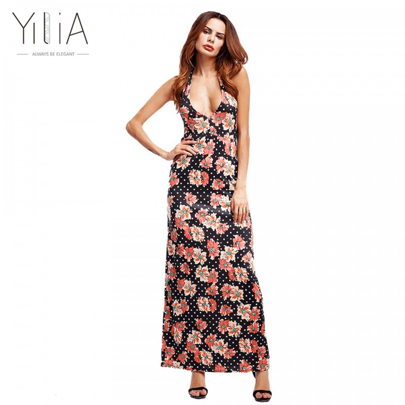 Yilia Brand Women Long Maxi Dress 2017 Summer Russian Style Floral