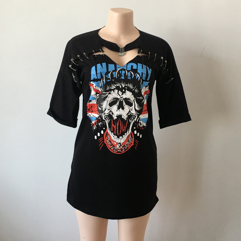 Skitzyou Print T Shirt Dress Punk Rock Style Summer Women Casual Mini