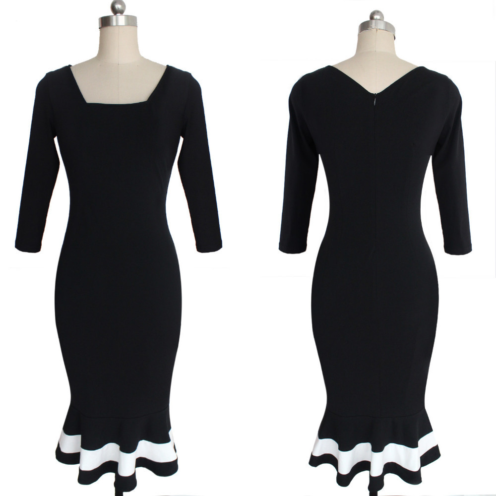 Vfemage Womens Elegant V Back Square Neck Colorblock Mermaid Wear To