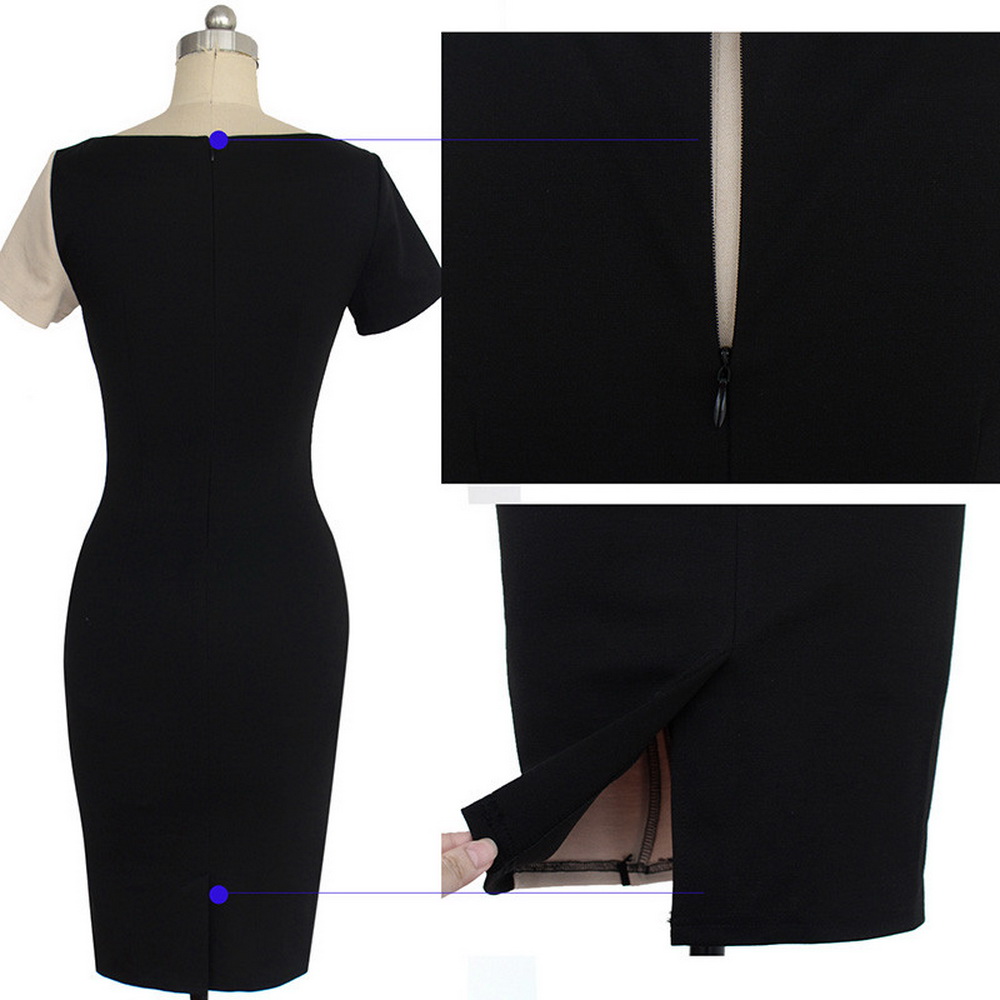 Women Elegant Optical Illusion Colorblock Contrast Patchwork Dress O